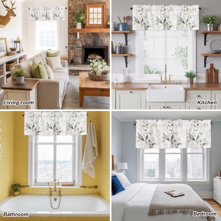 Kitchen Cafe Valance Curtain for Small Windows,Watercolor Botanical ...