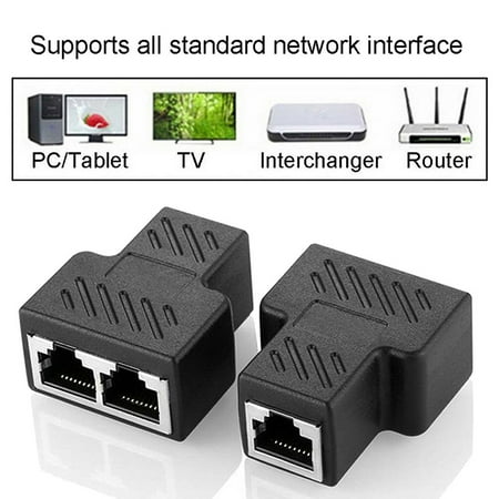 2Pcs 1 to 2 LAN Ethernet Network Cable RJ45 Female Splitter Connector ...