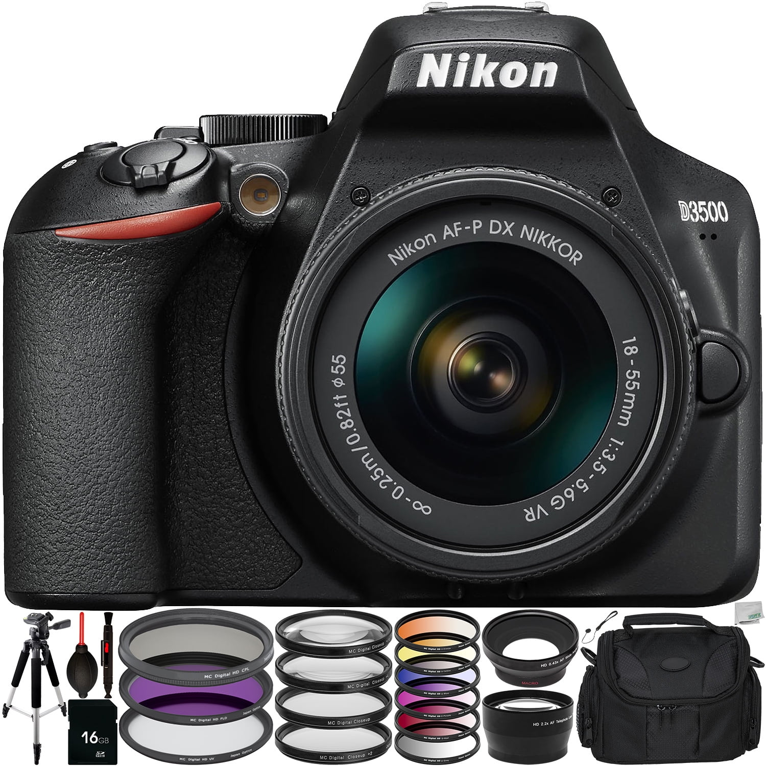 Nikon D3500 DSLR Camera with 18-55mm Lens & 12PC Accessory Bundle ...