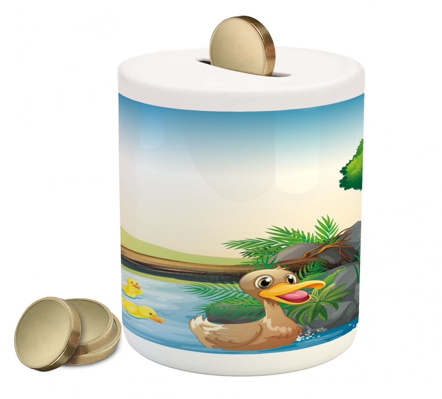 Rubber Duck Piggy Bank, Cartoon Mother and Ducklings River Fun Farm ...