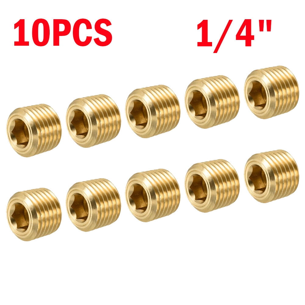 10 Brass 1/4" Hex Pipe Plugs Countersunk Style Male NPT Pipe End ...