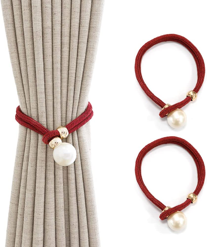 2Pcs Curtain TieBacks, Luxury Pearl Hooks Rope Tassel Holdbacks Drapes ...