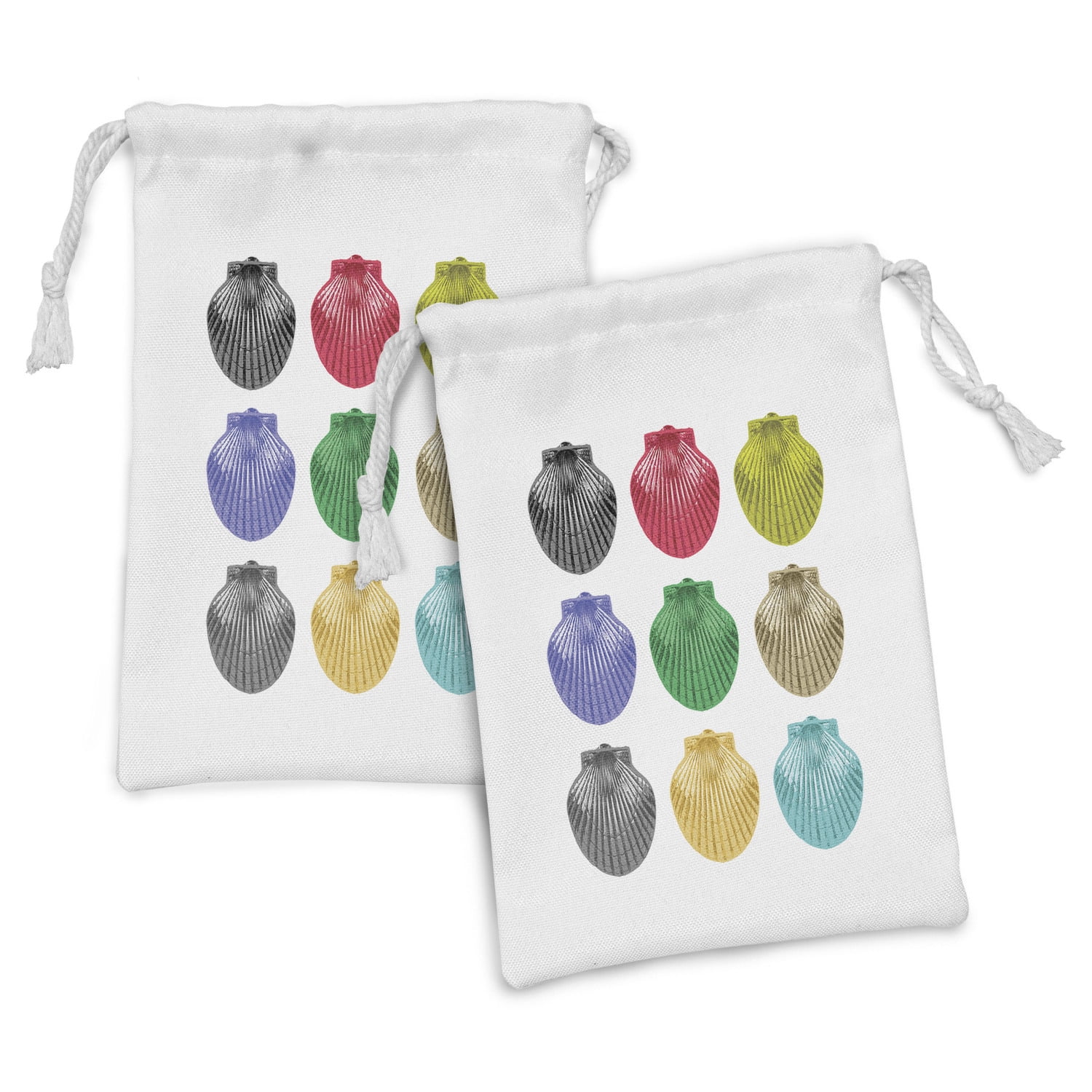 Seashells Fabric Pouch Set of 2, Colorful Seashells Species Ocean Pop ...