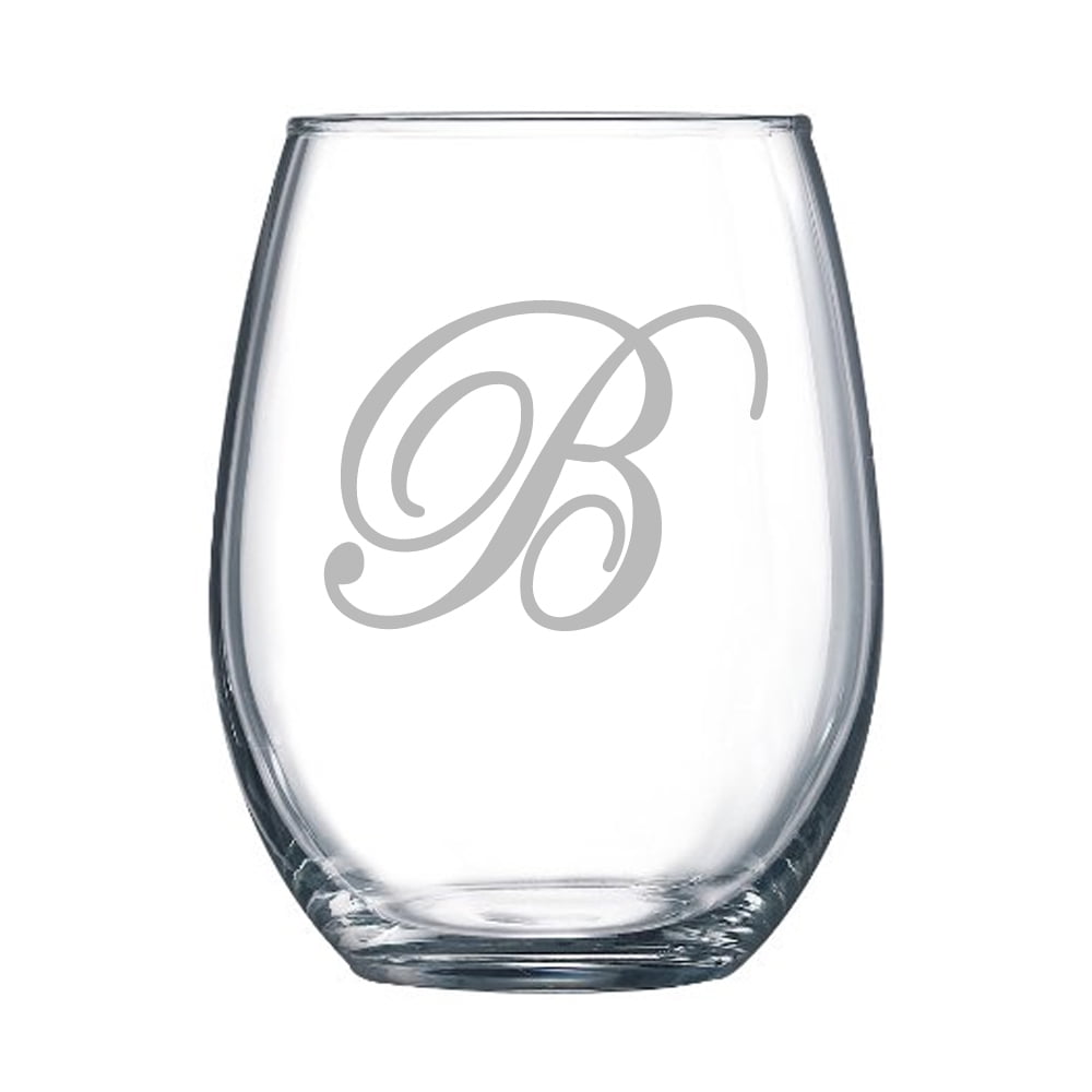 4-pc Precious Script Personalized 15 oz Stemless Wine Glass, Letter B ...