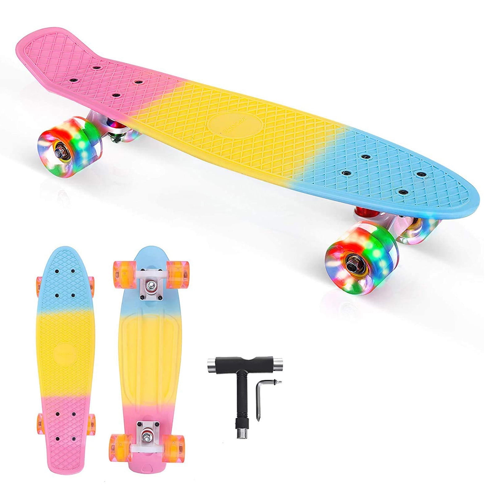 SGODDE 22 In. Skateboard, Mini Skateboard with LED Wheels for Beginners ...