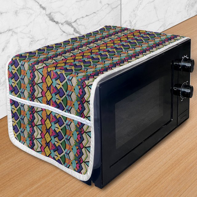 Geometric Microwave Oven Cover, Retro Eighties Design Vibrant Color ...