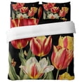 Colorful Tulip Flower on Black King Size Bed Set,Watercolor Floral ...