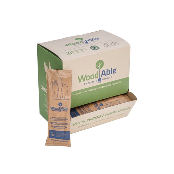 WoodAble | Flowpack Dispenser 150 pcs |Disposable Wooden Utensils | 50 ...