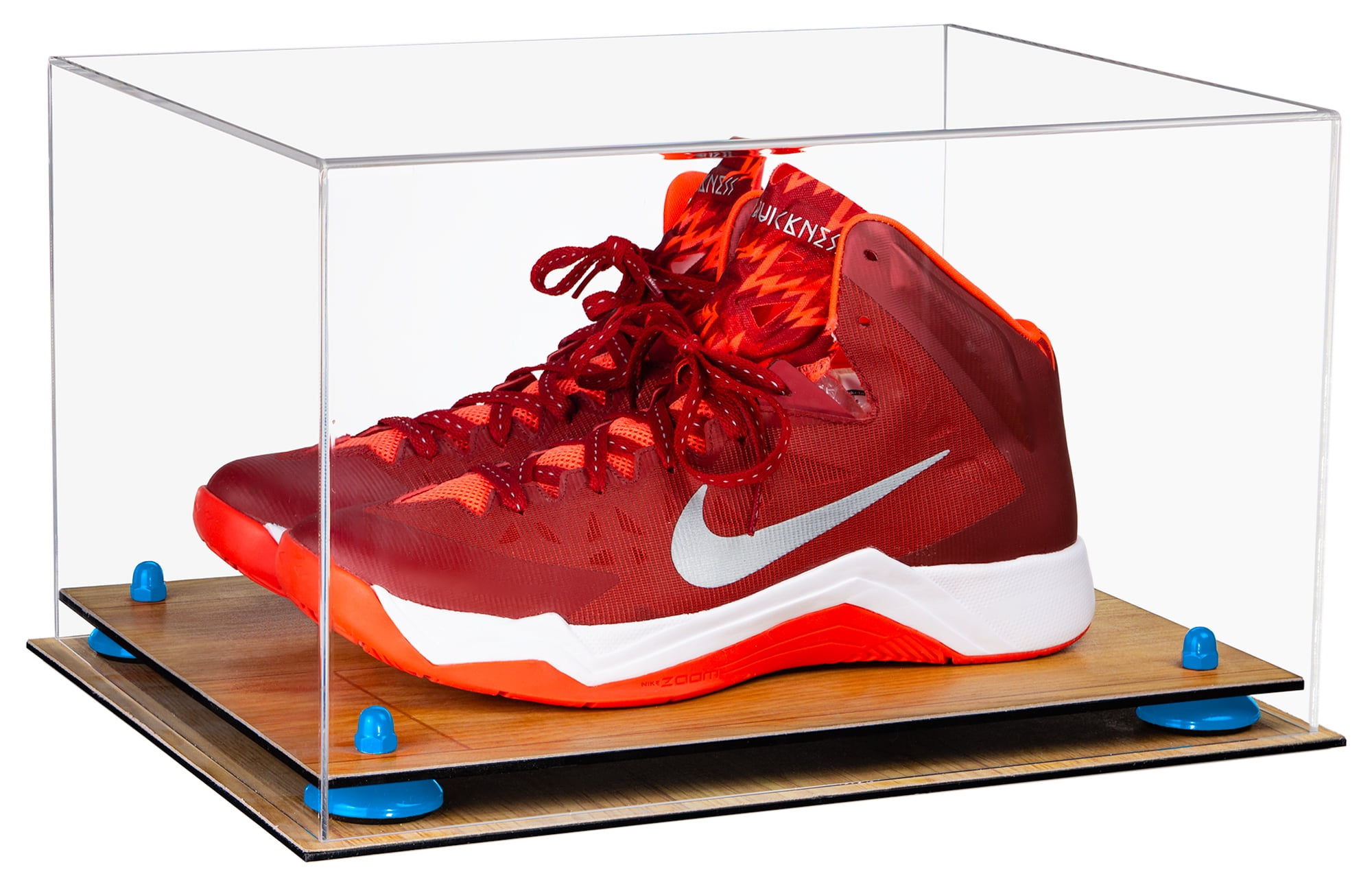 Deluxe Clear Acrylic Basketball Shoe Pair Display Case with Blue Risers ...