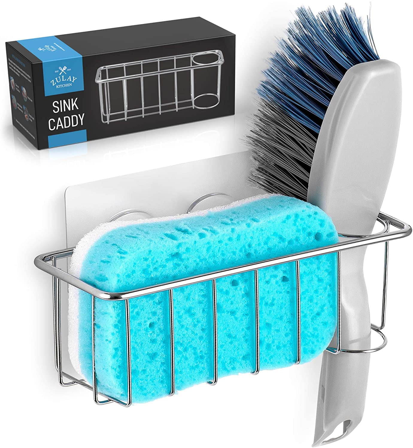 Zulay Kitchen 2-in-1 Wall Mount Sponge Holder Stainless Steel Sink ...