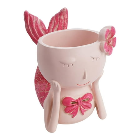 Cartoon Mermaid Head Sculpture Succulent Plant Pot Planter Vase Table ...