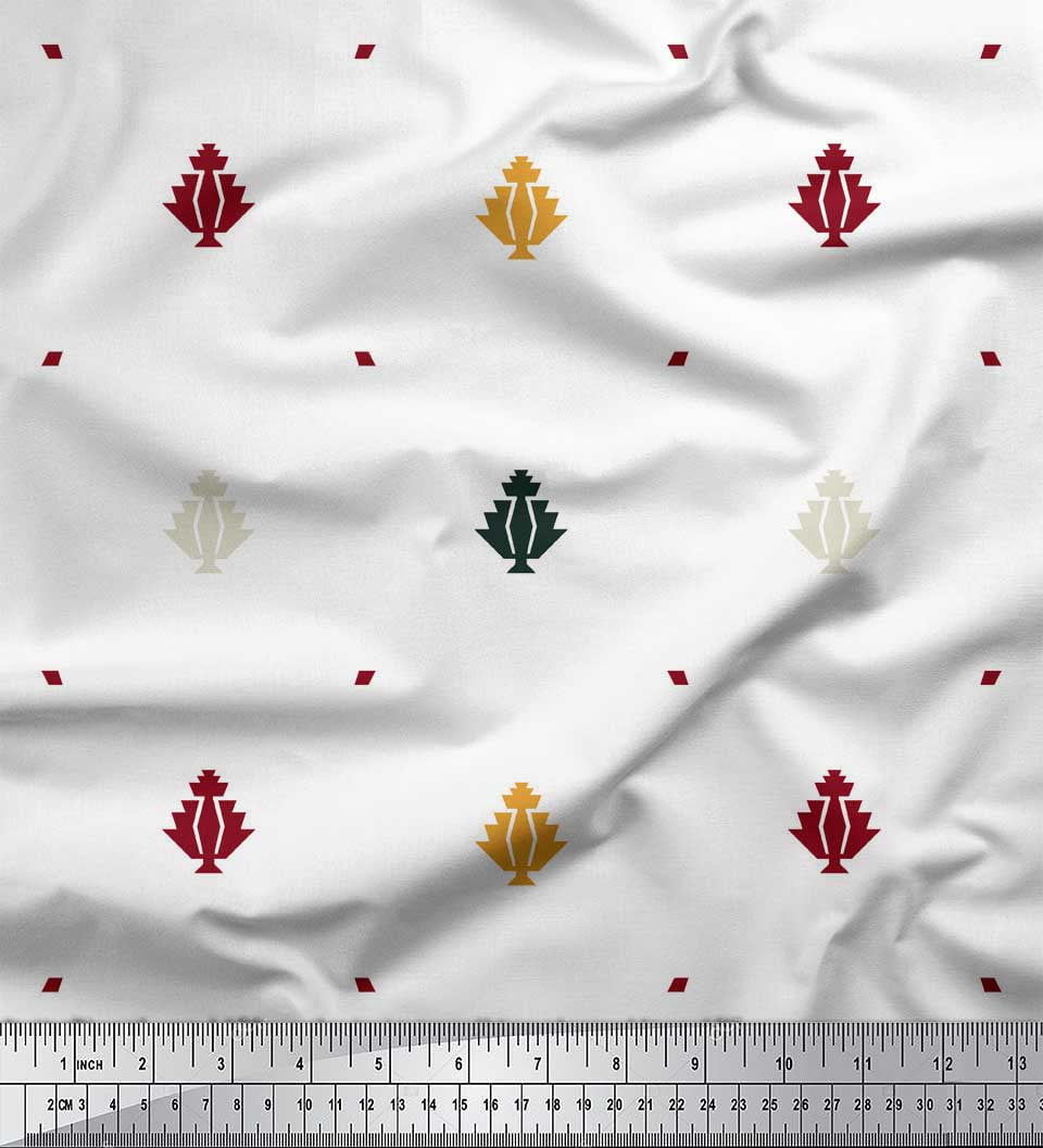 Soimoi Red Japan Crepe Satin Fabric Butidar Jamdani Print Fabric by the ...