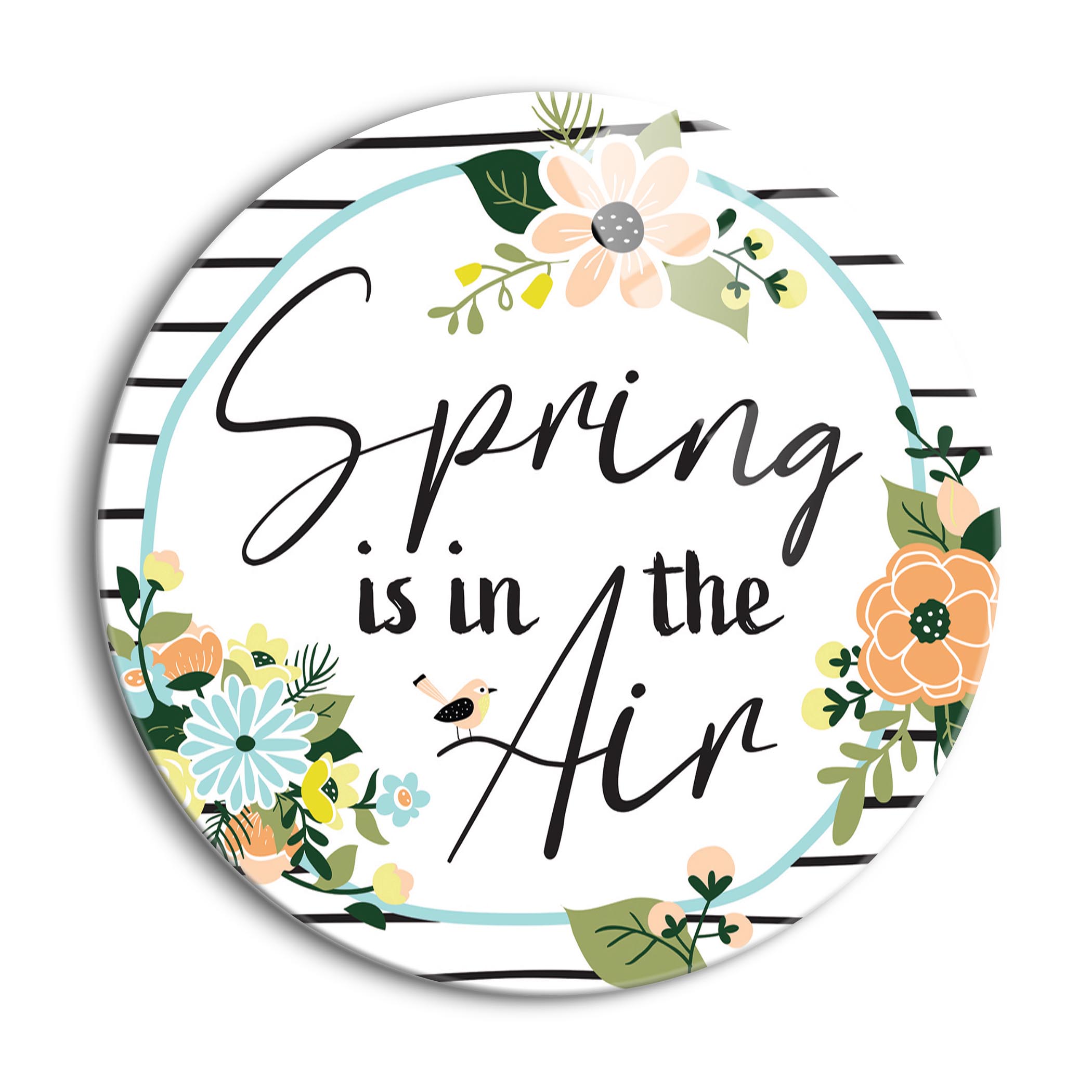 Spring In Air Orange Blue Floral Stripe 24 inch Glass Wall Hanging Sign ...