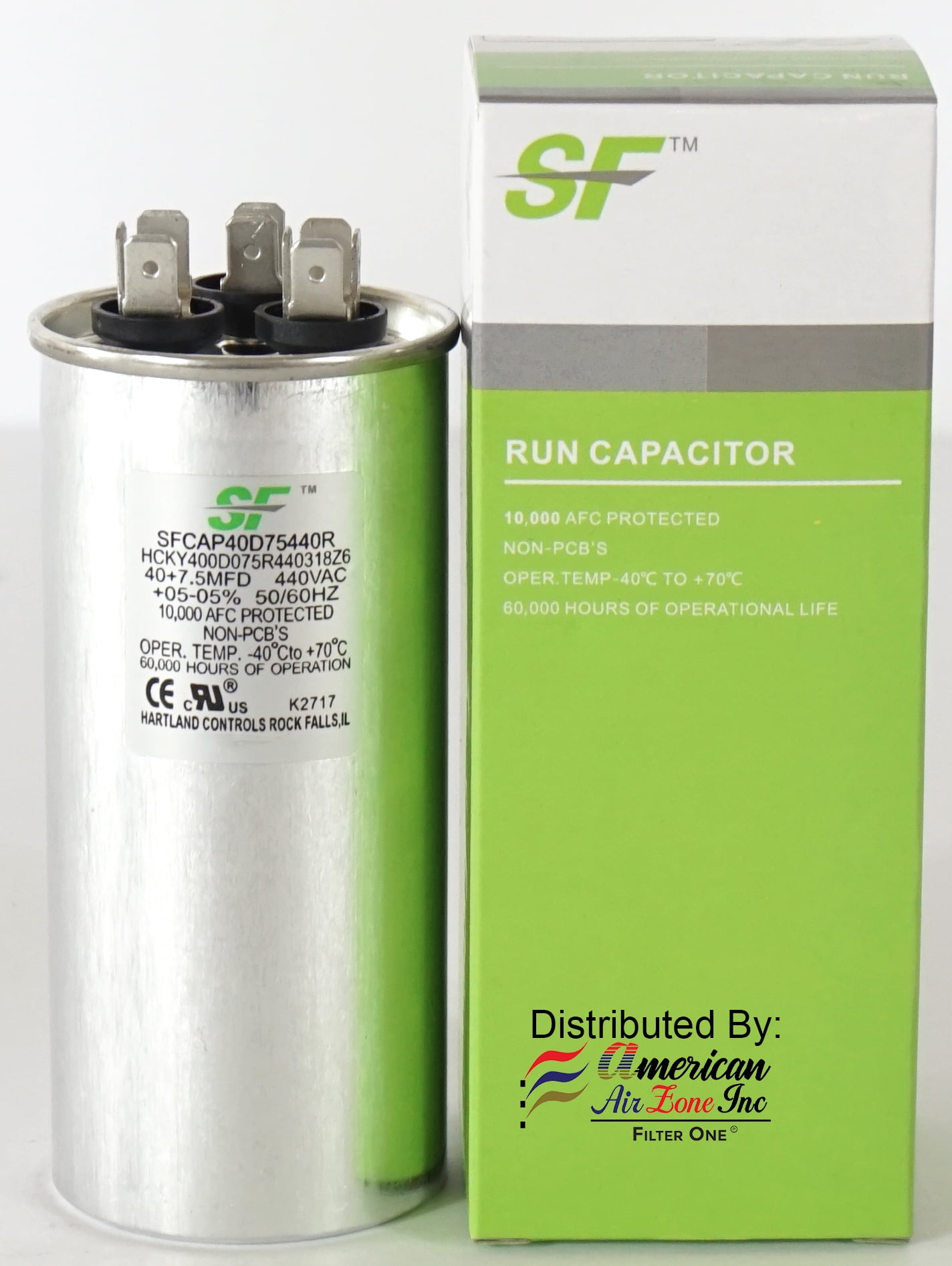 TRANE SF Dual Run Capacitor - 40 + 7.5 MFD µF (MicroFarad) 370/440 ...