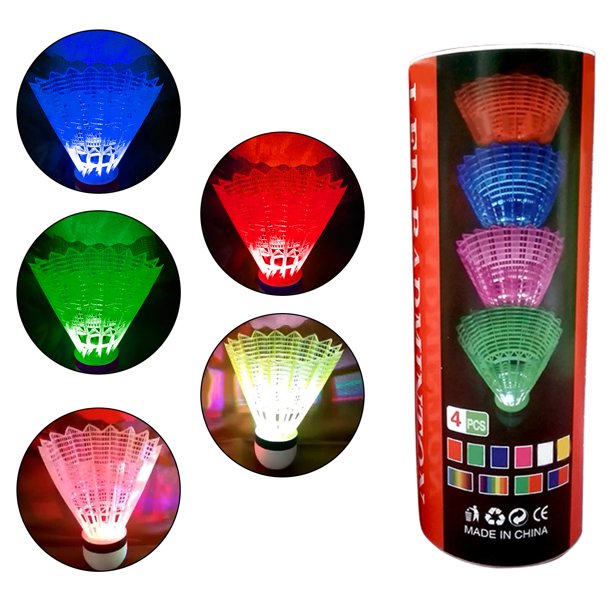 Happy Date 4Pcs/Set LED Badminton, LED Colourful Shuttlecock Dark Night ...