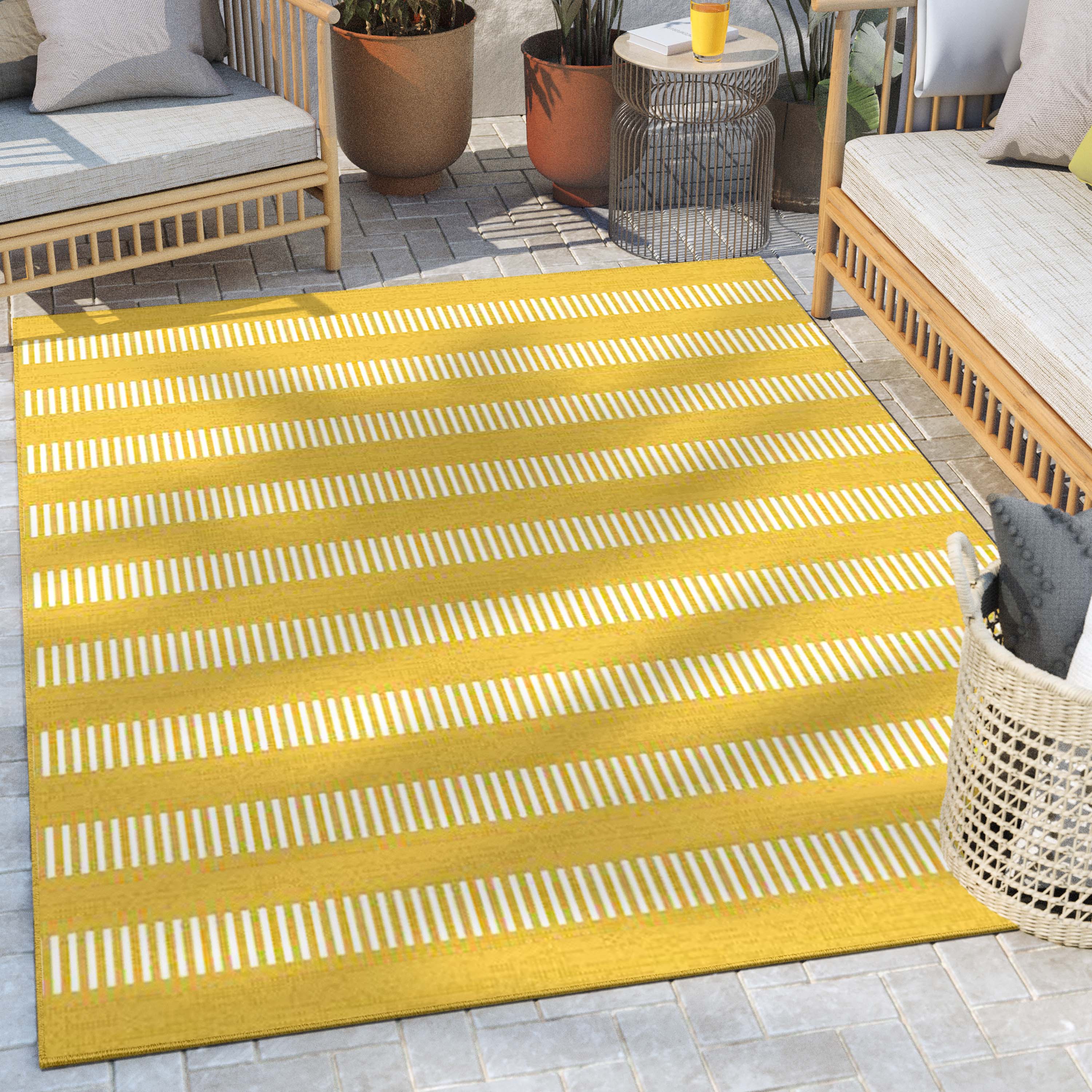 Well Woven Medusa Stria Modern Stripes Yellow 7'10" x 9'10" Indoor ...