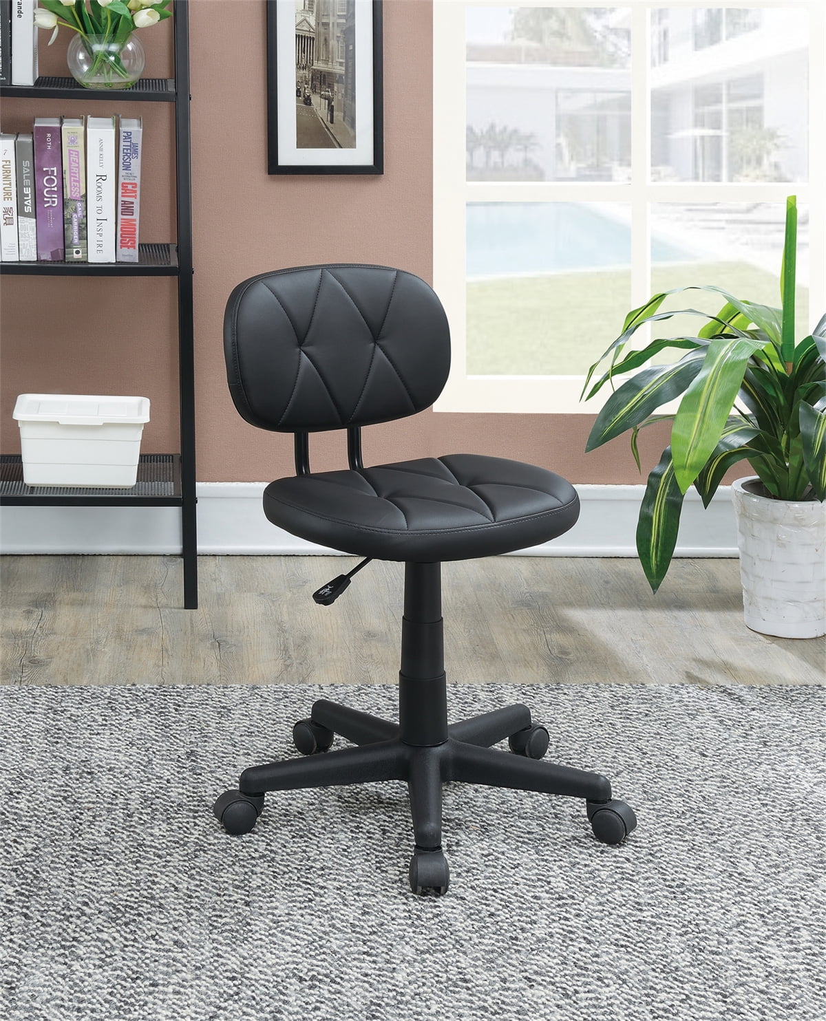 Home Office Desk Chair, Height Adjustable Low-Back PU Leather Armless ...