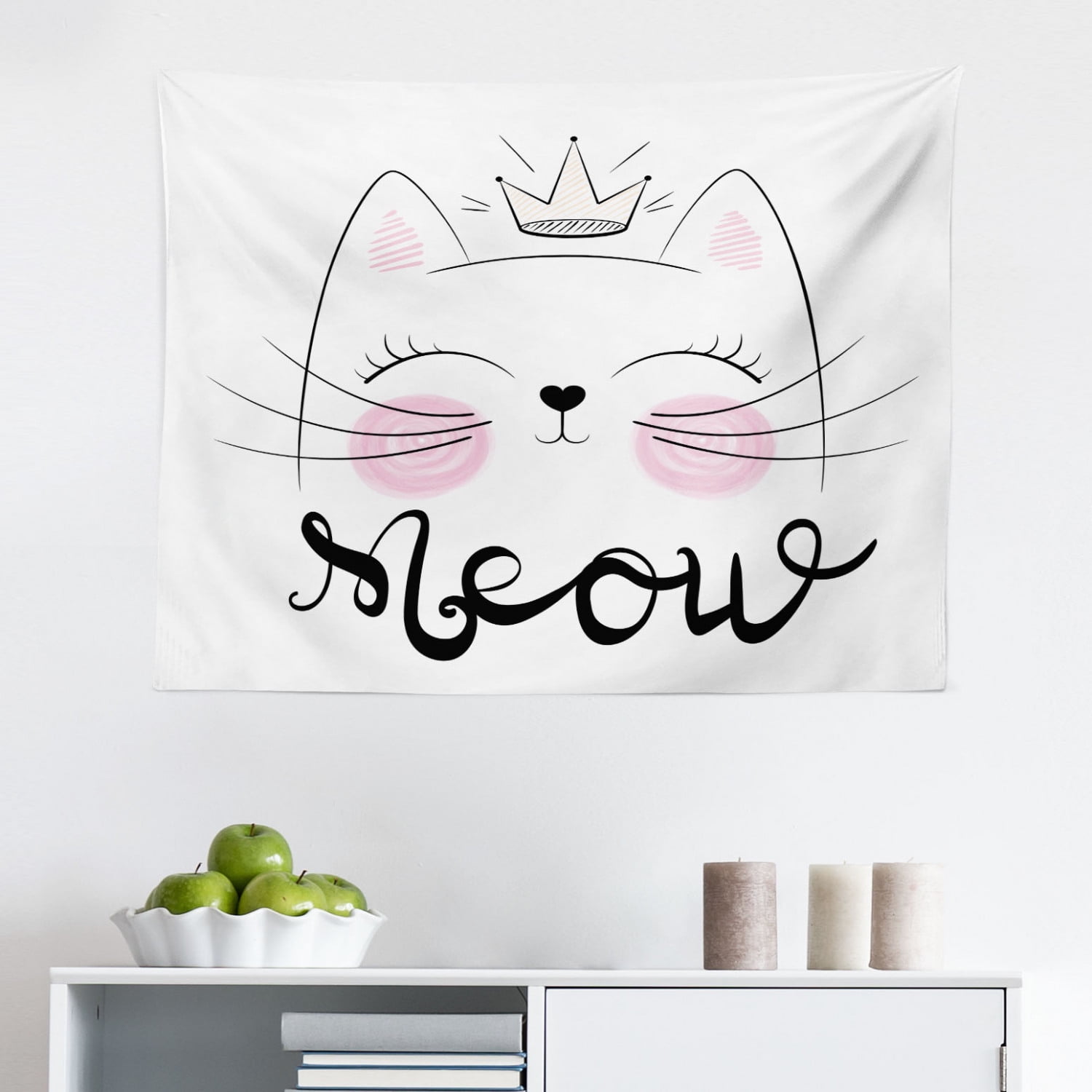 Cat Tapestry, Love Typography with an Outline Drawing of a Kitten ...