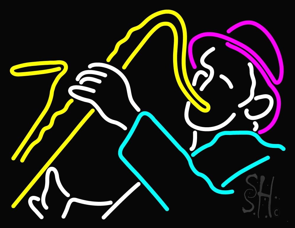 Man With Saxophone LED Neon Sign 15" Tall x 19" Wide - inches Black ...