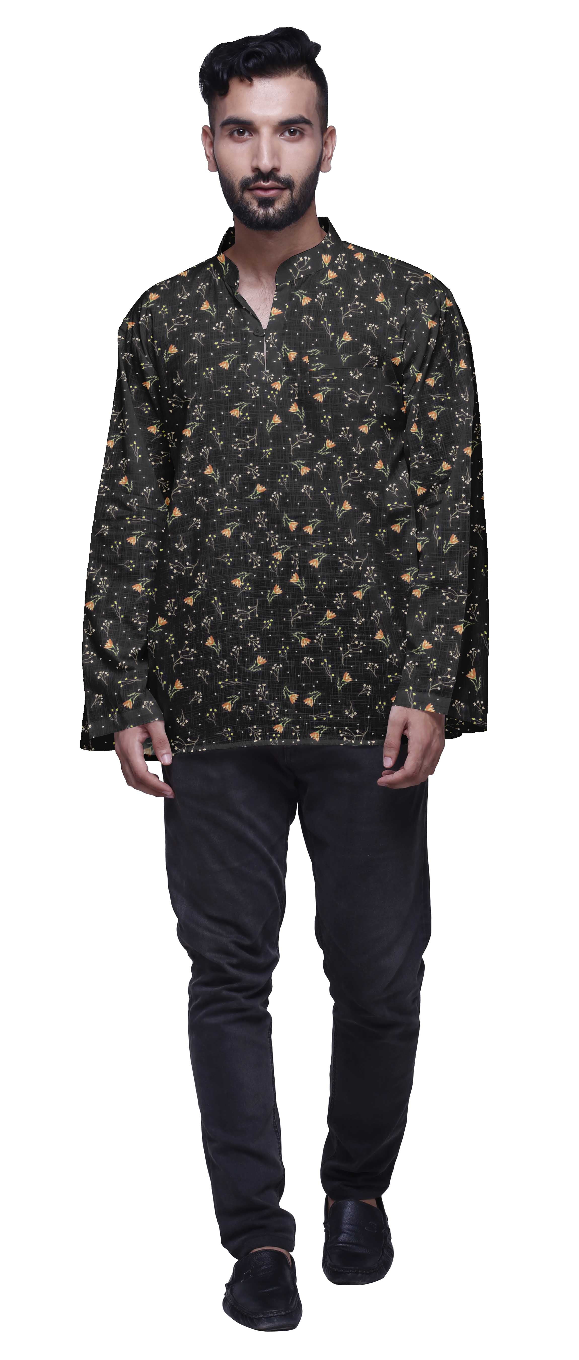 Atasi Printed Chinese Collar Casual Kurta Ethnic Shirt Mens Short Kurta ...