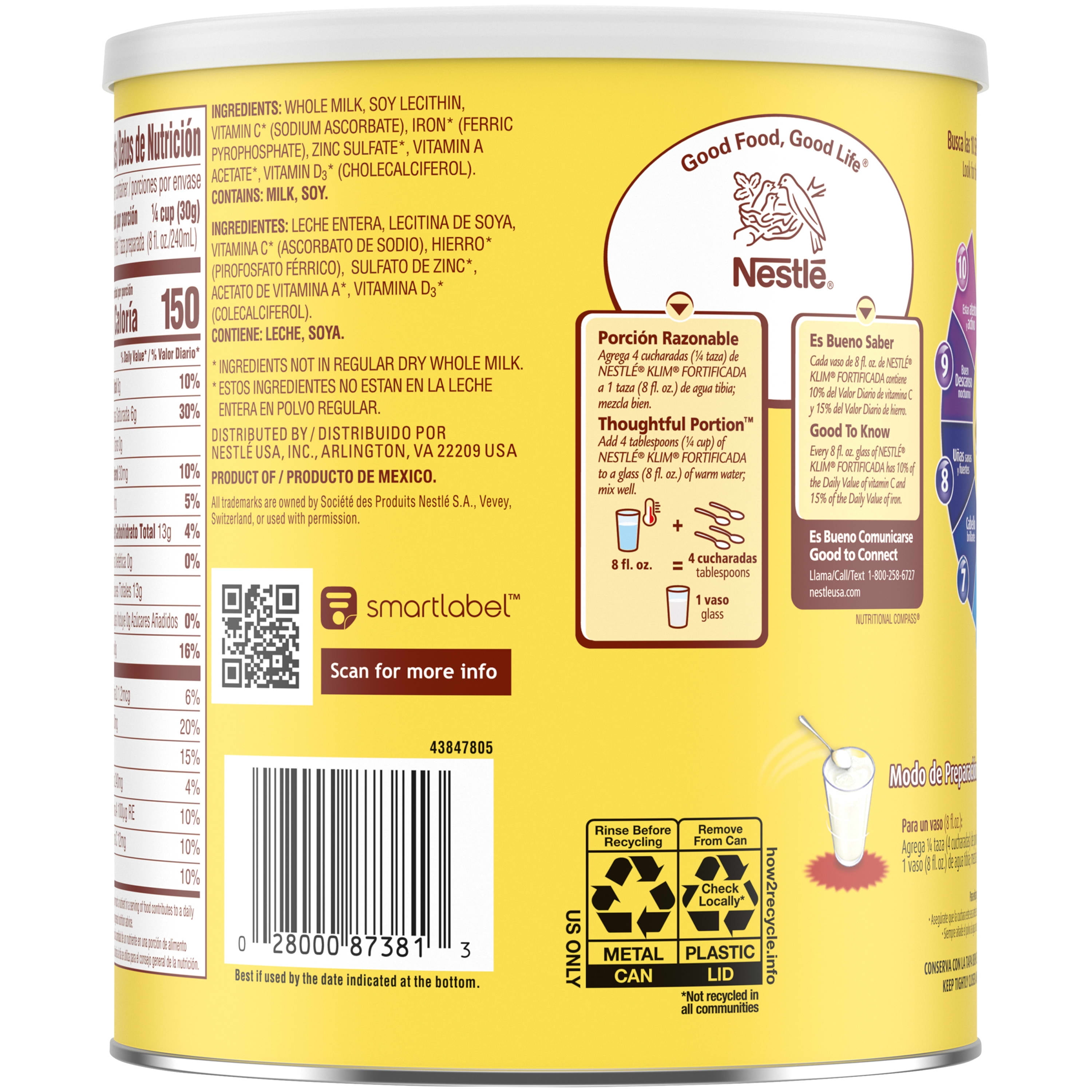 Nestle Klim Fortificada Dry Whole Milk Powder, 28.2 oz