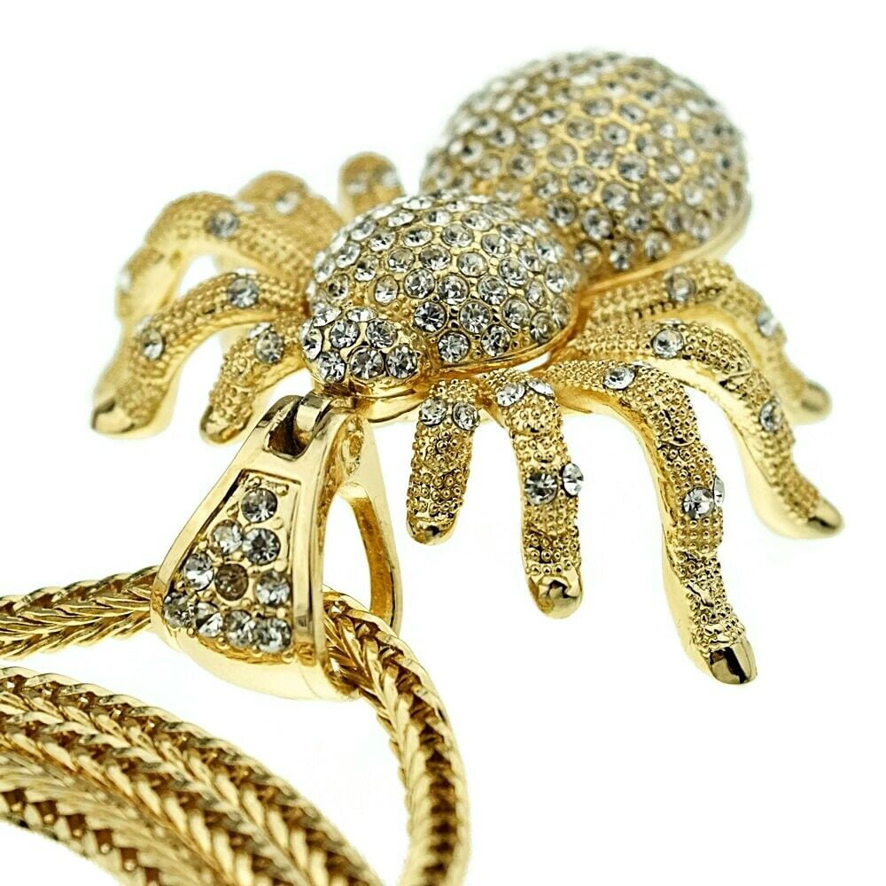 Spider Pendant Hip Hop Chain Gold Finish Iced Black Widow Franco 36 ...