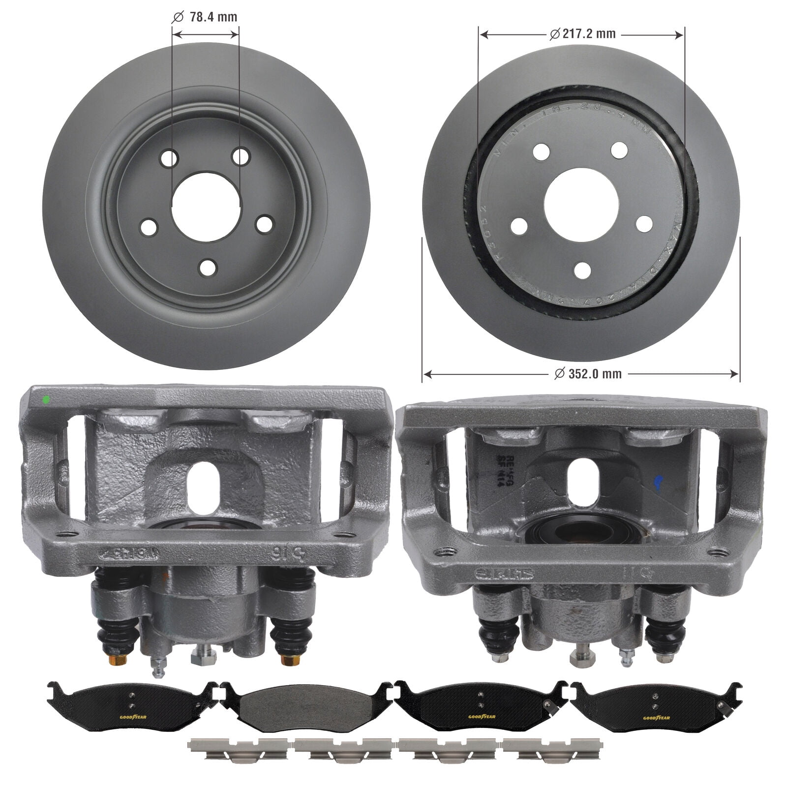 Rear Brake Kit Calipers Rotors Ceramic Pads for 02-19 Ram 1500 Goodyear ...