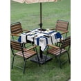 Abstract Lines Art Square Outdoor Tablecloth with Umbrella Hole Black ...
