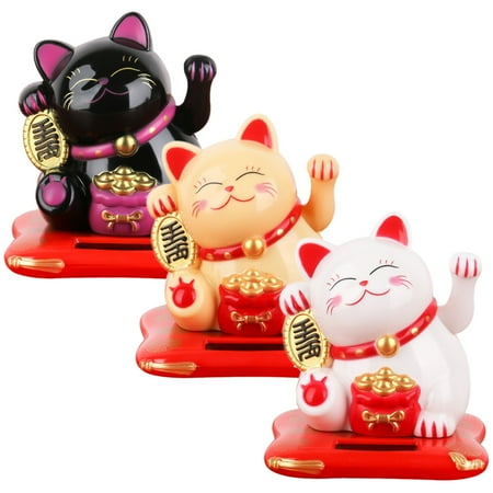 3Pcs Waving Cat Statues Solar Powered Waving Cat Crafts Wealth ...