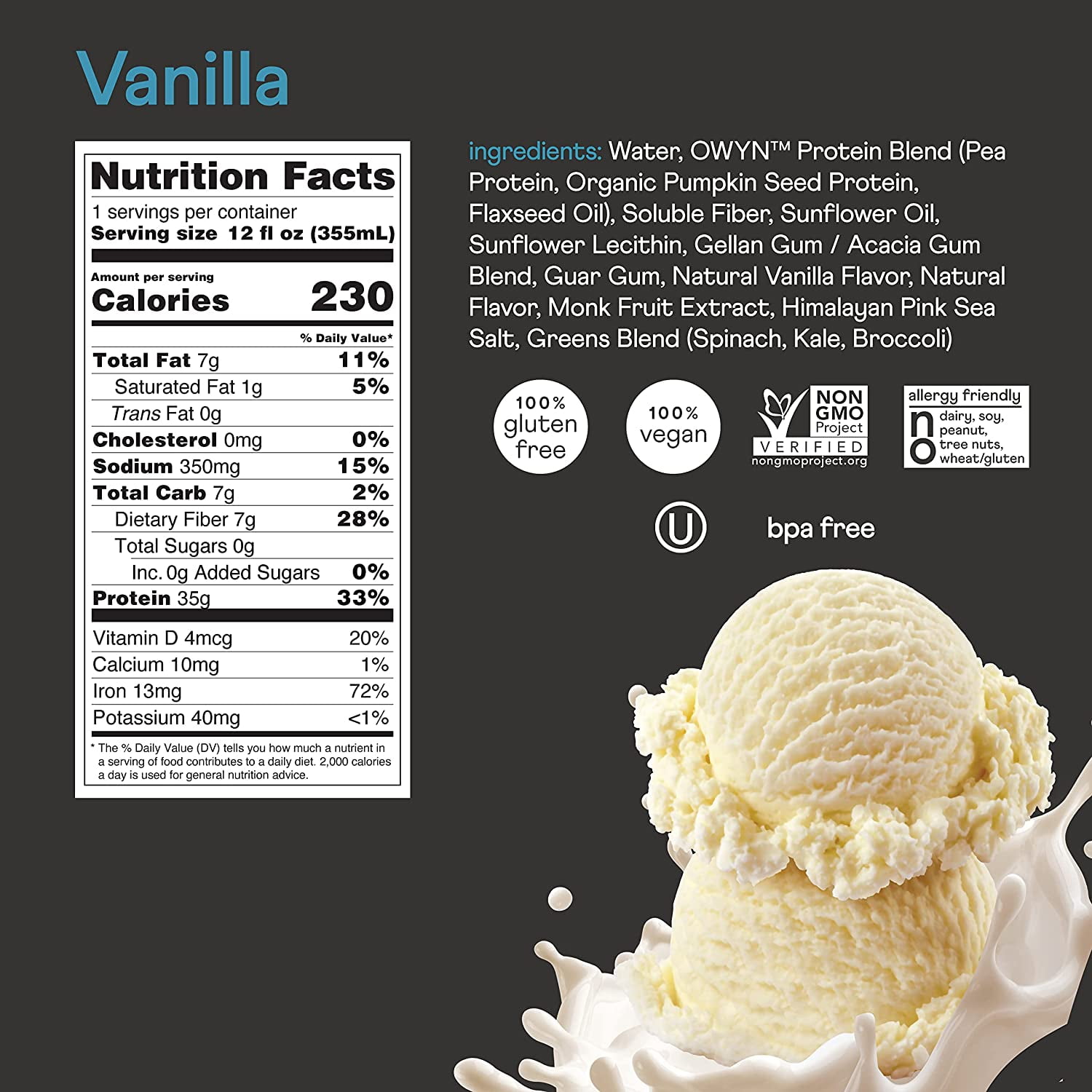 Buy Owyn Pro Elite Vegan Plant-Based High Protein Shake, Vanilla, 12 Pack, 35g Protein, Amino ...