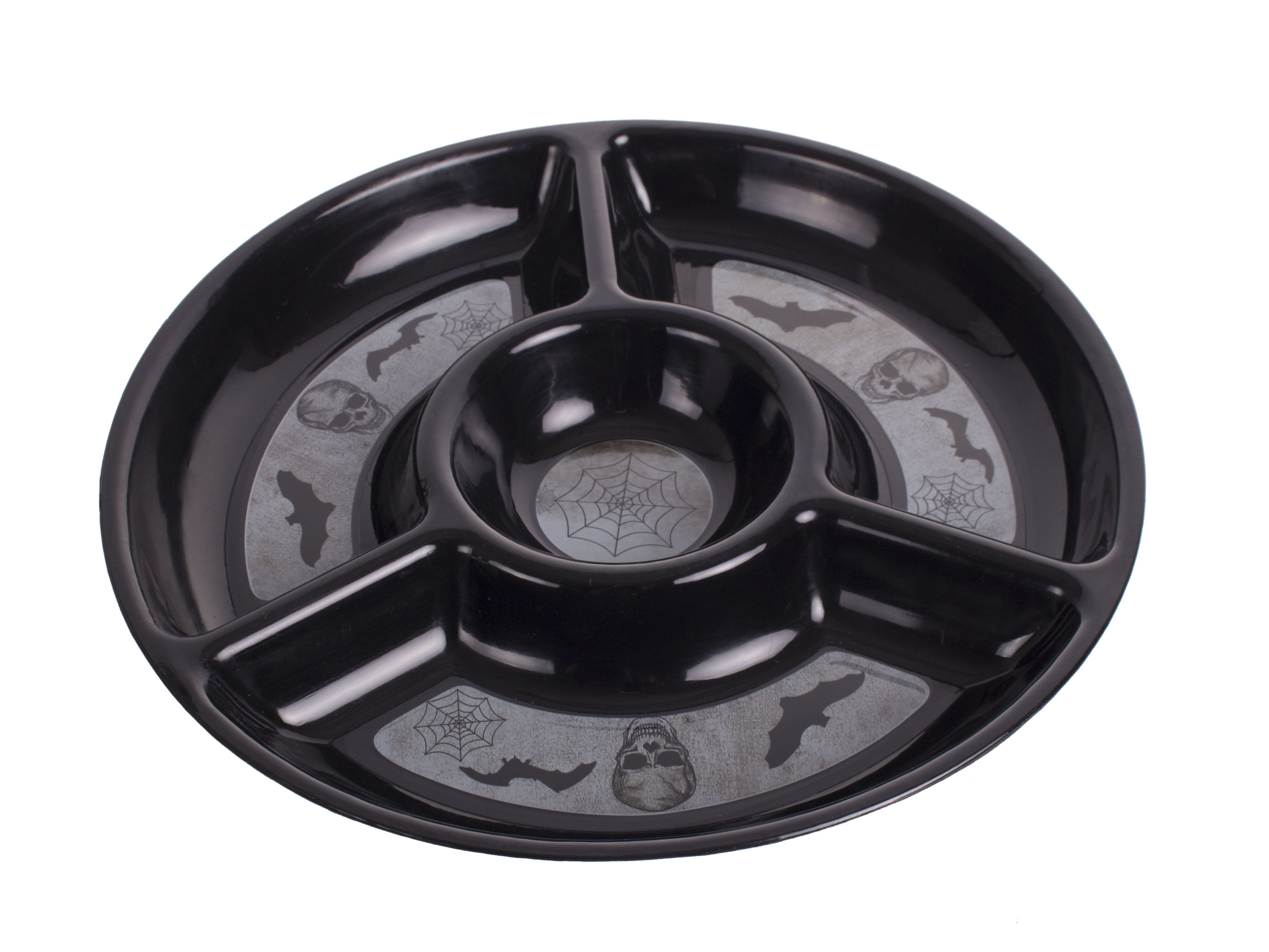 Fun World Sectioned Skeleton Party Dip Platter Serving Tray, 12", Black ...
