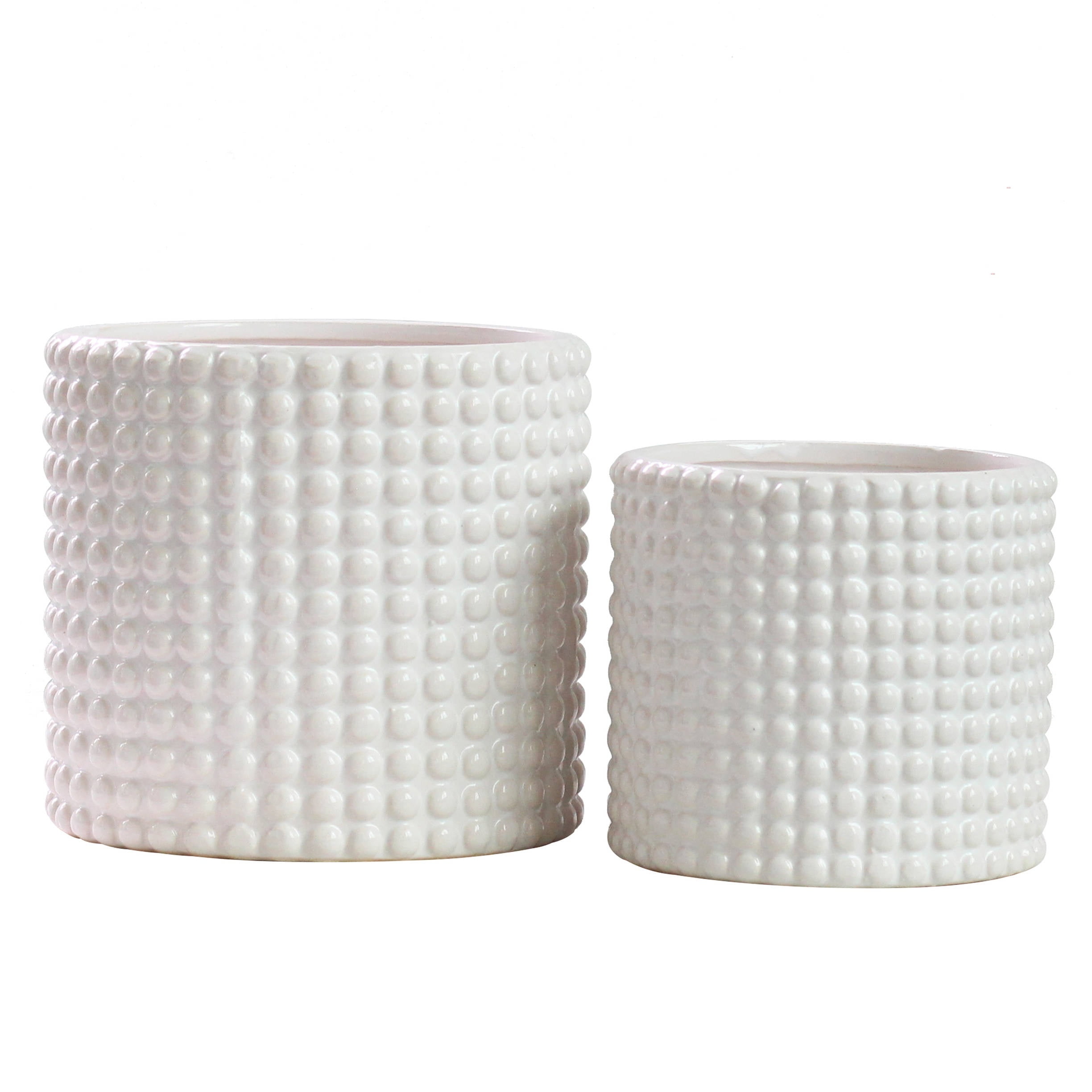 Milan Plant Pot Set - White Ceramic Hobnail Dots Plant Pots Indoor Set ...