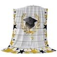 Black Graduation Cap Fleece Throw Blanket Modern Gold Star Border Wood ...