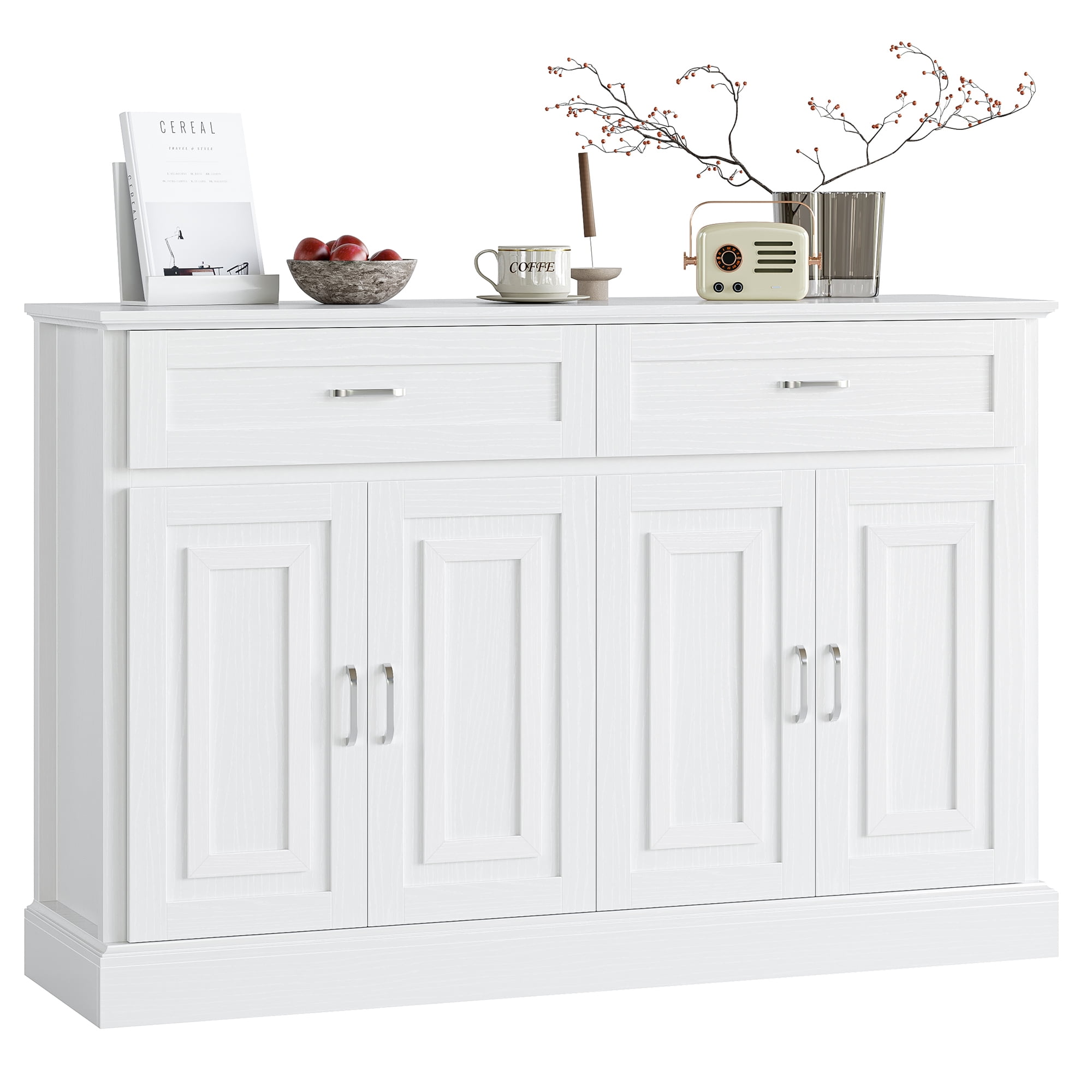 Homfa Modern Kitchen Sideboard Buffet Table  4 Door 2 Drawer Wood Storage Cabinet Coffee Bar For Living Room Entryway  White