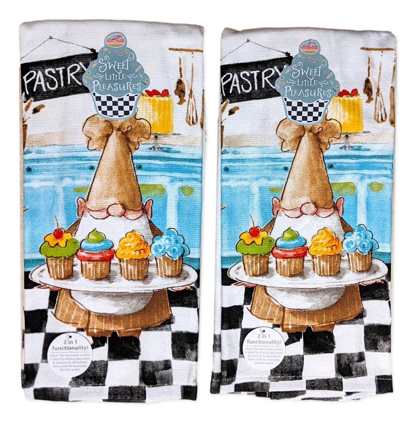Set of 2 GNOME BAKING CUPCAKES Terry Kitchen Towels by Kay Dee Designs ...