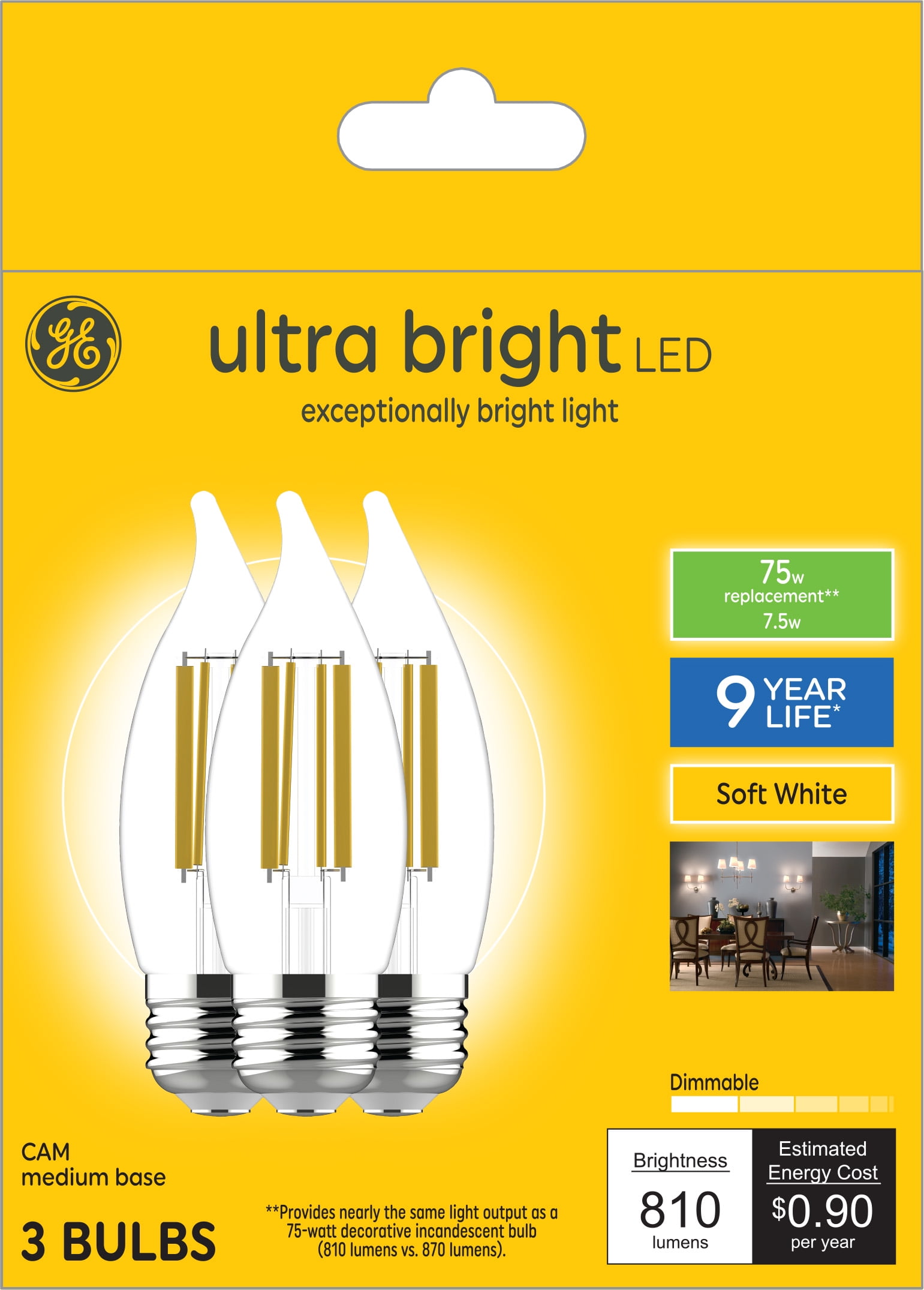 GE Ultra Bright LED Decorative Light Bulbs, Soft White, 75 Watt Eqv ...