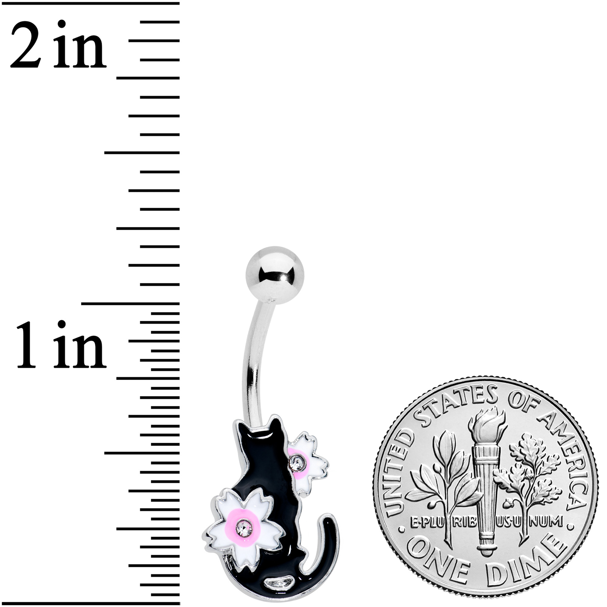 Body Candy Womens 14G 316L Steel Navel Ring Piercing Clear Black Cat Flowers Belly Button Ring ...