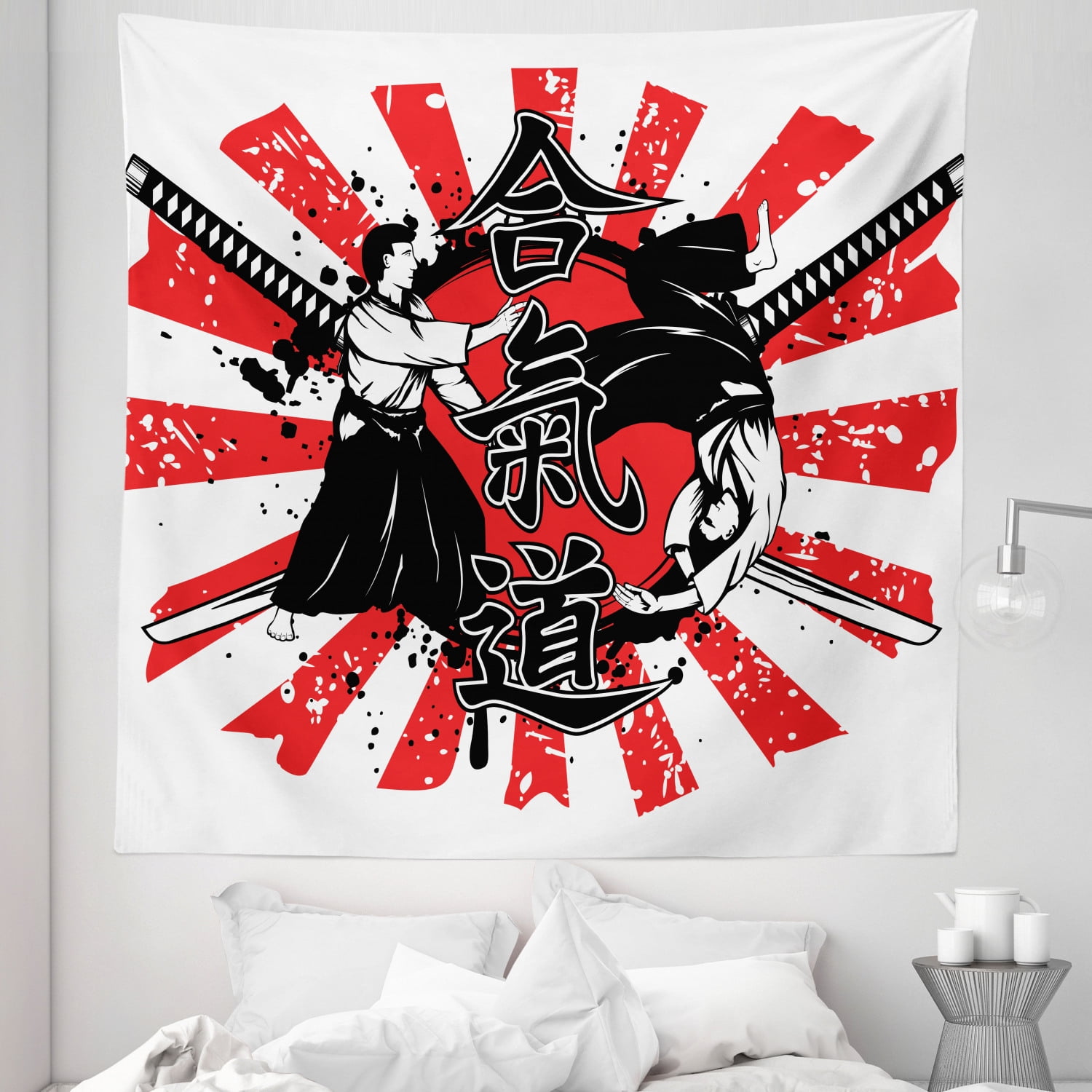 Japanese Tapestry, Crossed Samurai Hieroglyph Background 2 Ronin Ai o ...