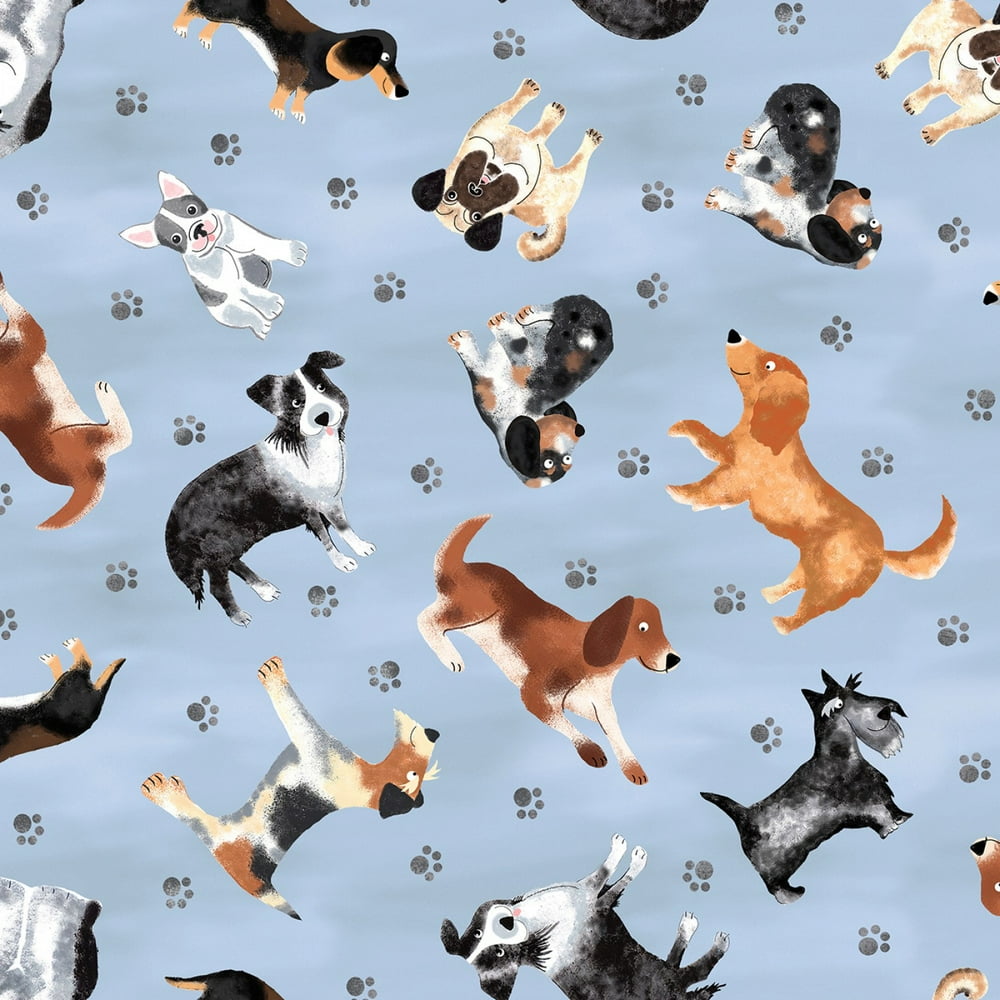 Timeless Treasures Pets Tossed Faded Dogs Blue 100% Cotton Fabric by ...