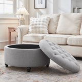 Tufted Large Round Storage Ottoman Footrest Beige/ Grey/ Blue Grey ...