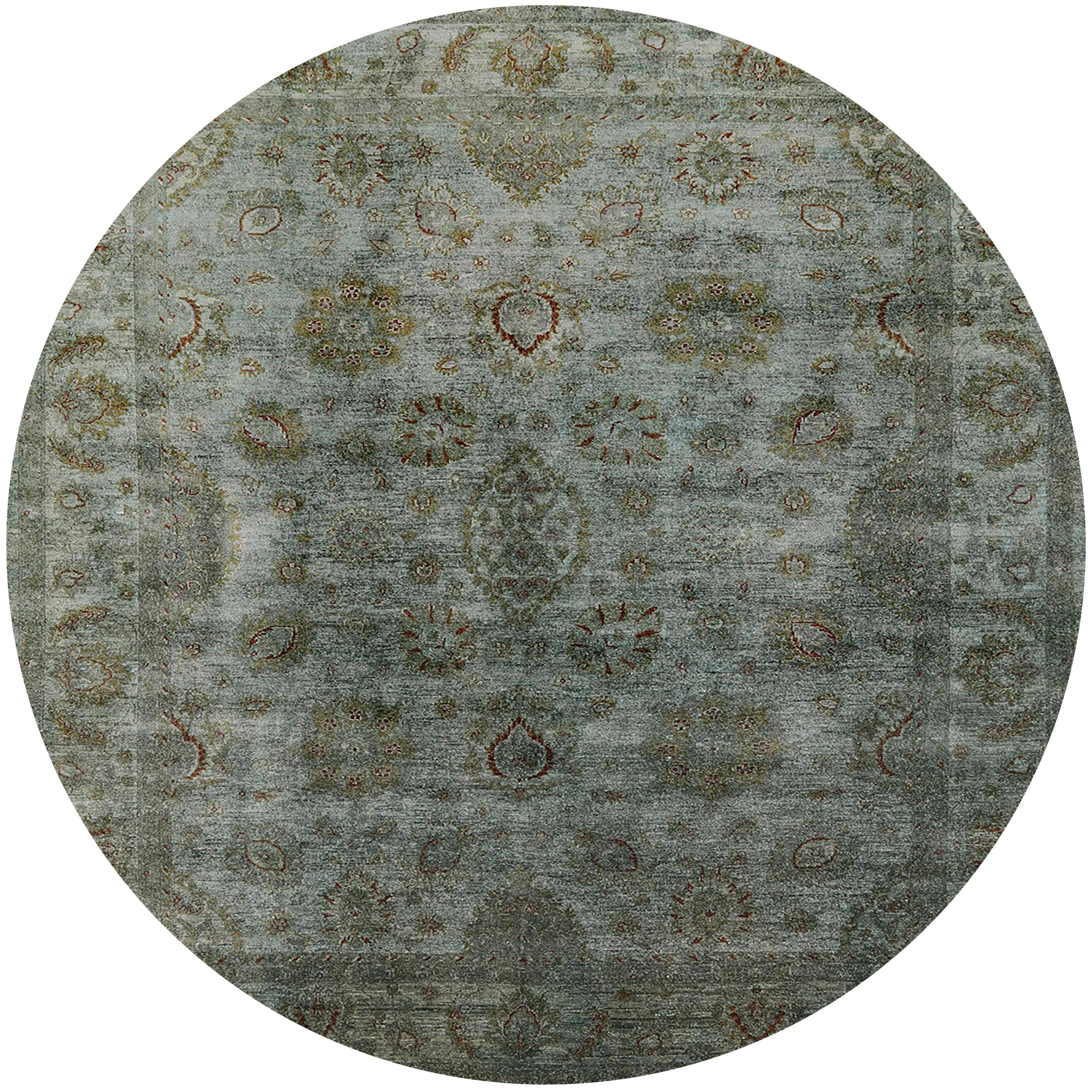 Ahgly Company Indoor Round Mid-Century Modern Dark Olive Green Oriental ...