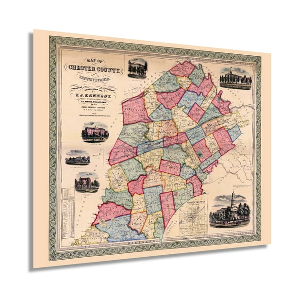 1856 Chester County Pennsylvania Map - Chester County PA Map Wall Art ...