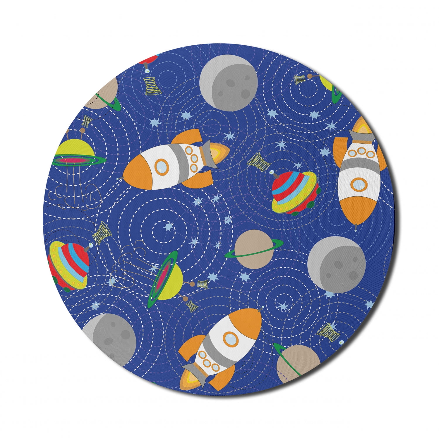Cartoon Mouse Pad for Computers, Outer Space Themed Moon Spaceship and ...