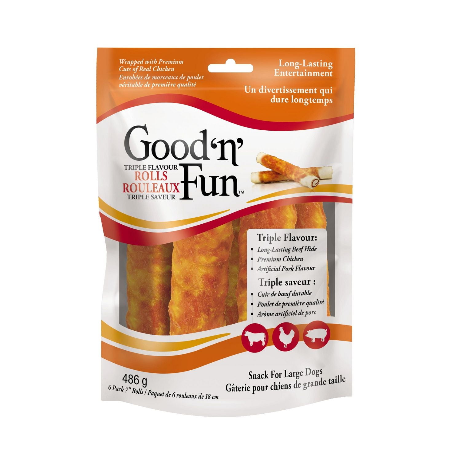 Good'N'Fun Triple Flavour Chews for Large Dogs, 6 Count, 17 Ounces ...