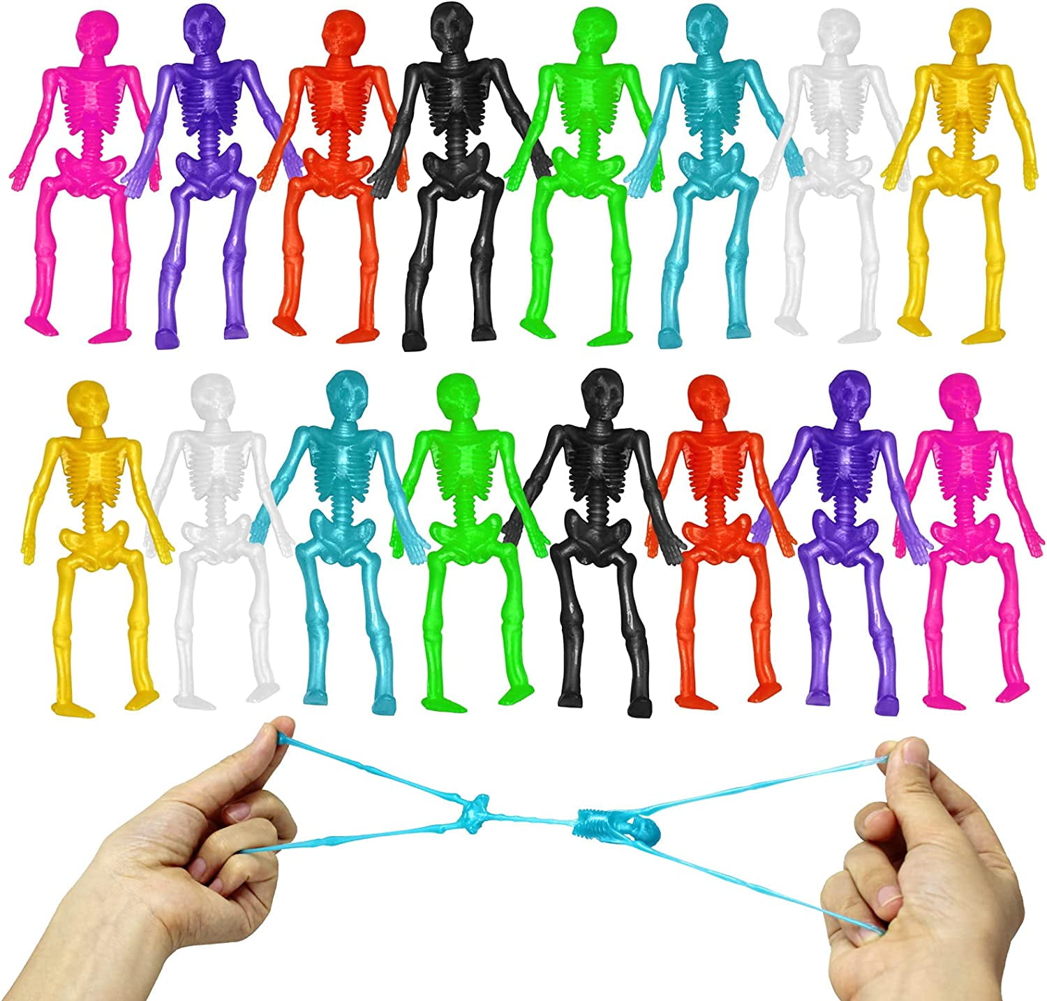 30PCS Halloween Stretchy Skeleton Toys, Assorted Color Stretchy Skull ...