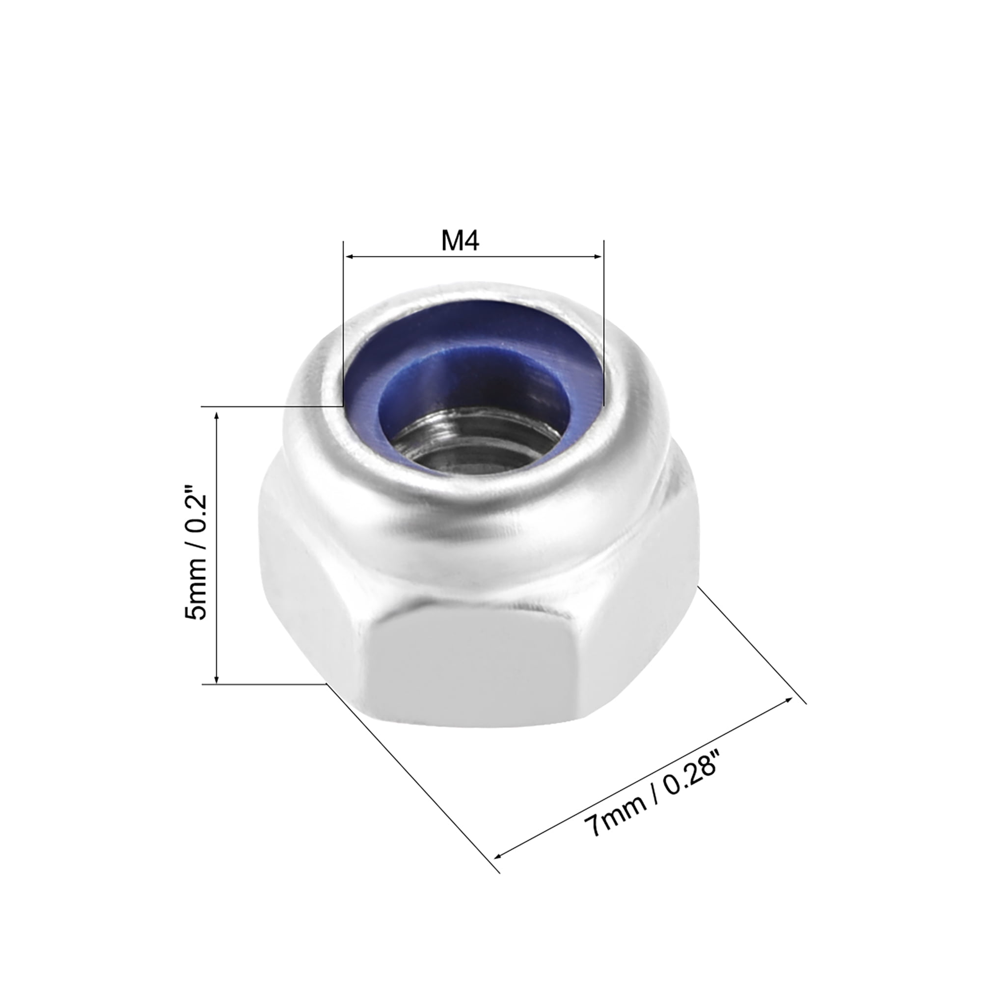 M4 x 0.7mm Nylon Insert Hex Lock Nuts, 201 Stainless Steel, Plain Finish, 10 Pcs | Walmart Canada