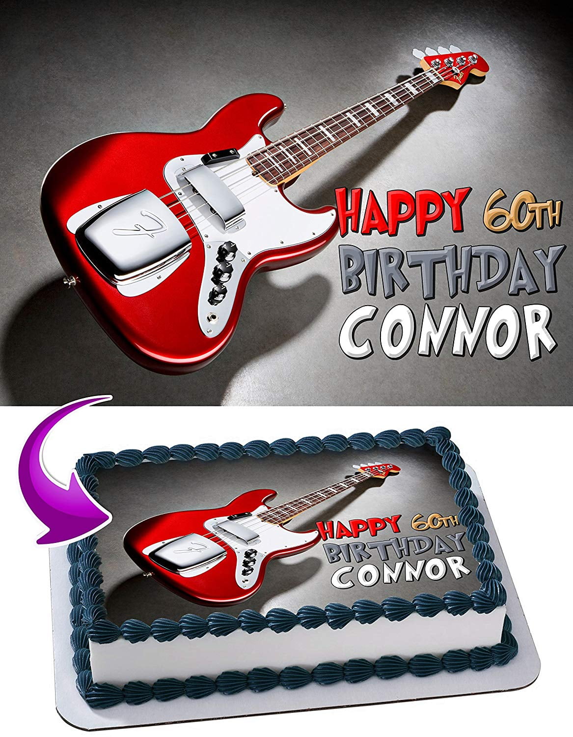 Electric Guitar Edible Cake Image Topper Personalized Picture 1/4 Sheet ...