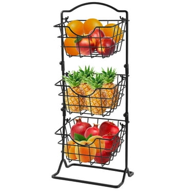 Home Shark 3 Tier Metal Veggie Organizer, Rolling Produce Wire Basket ...