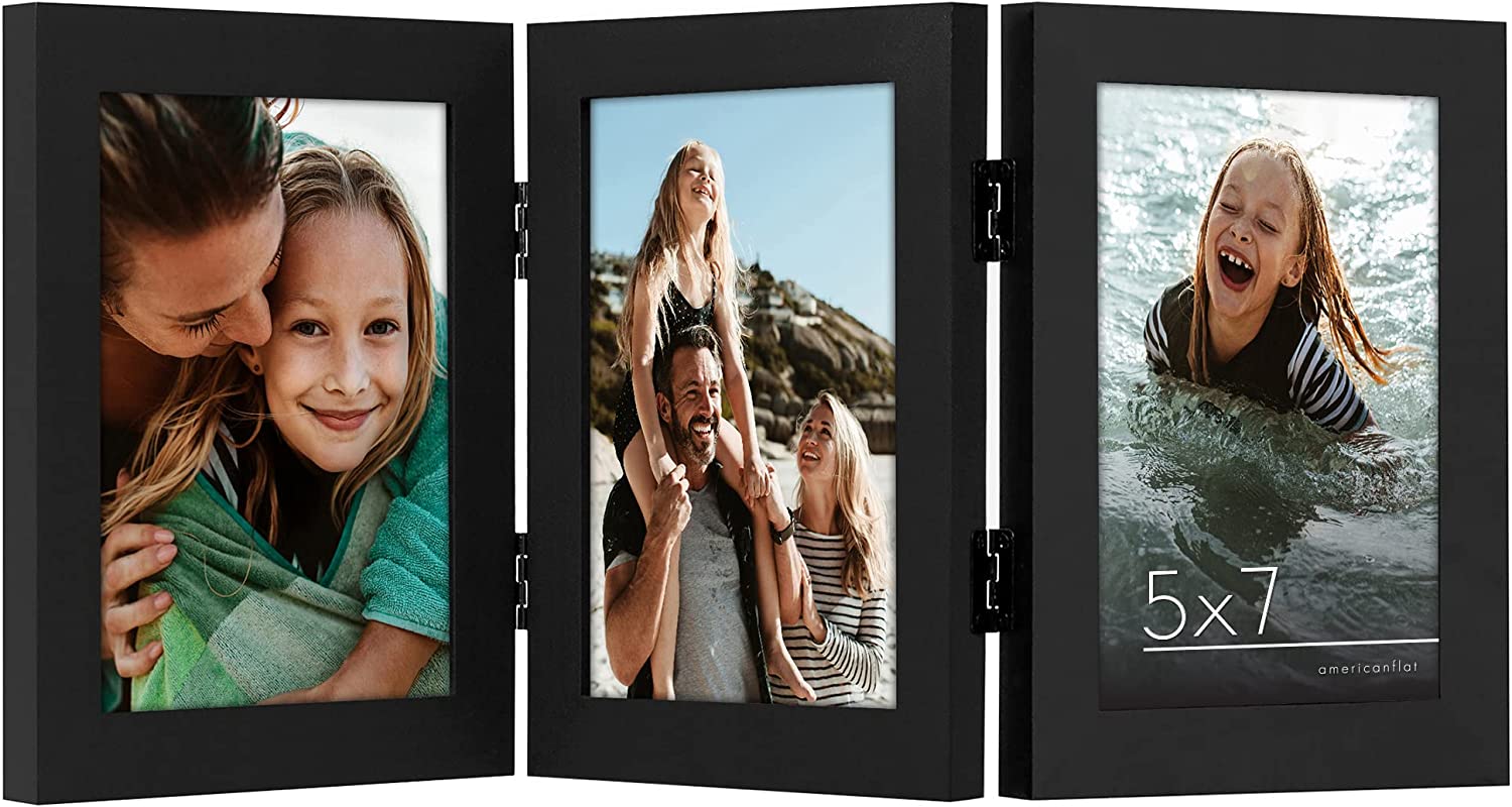 Americanflat Hinged 3 Photo Frame in Black MDF - Desk Photo Frame for ...