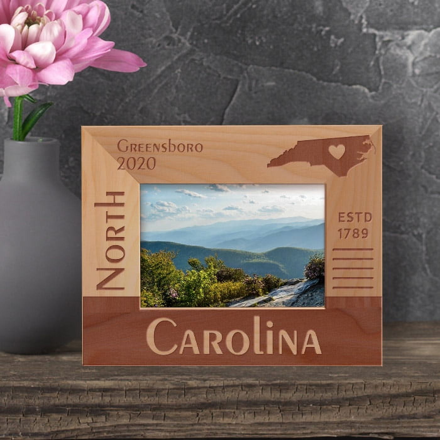 North Carolina Personalized Wooden Frame-5" x 3 1/2" Brown Horizontal ...